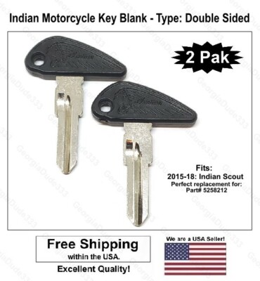 2Pak: Indian Motorcycle Key Blank - Type: Double Sided. Fits: 2015-18 ...