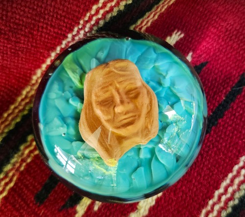 Unsigned EARLY Joe St Clair Glass Paperweight Geronimo Native American ...