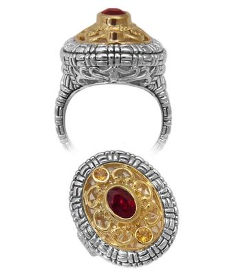 Philip Andre 18k Gold & Sterling Silver Garnet and Citrine Ring size 7. ...