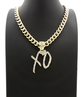 GOLD PLATED ALLOY CUBIC ZIRCONIA XO GANG PENDANT & 18" 20" CUBAN CHAIN ...