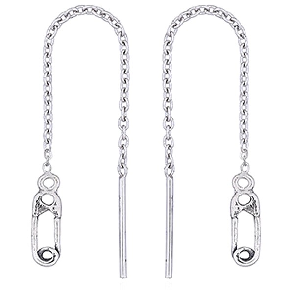 NEW 925 Sterling Silver Safety Pin Threader Cable Chains Earrings 3.35 ...