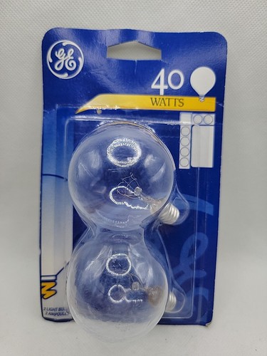 GE Crystal Clear (2) 40 Watt 320 Lumen G16 1/2 Candalabra Base 40GC CD2 ...