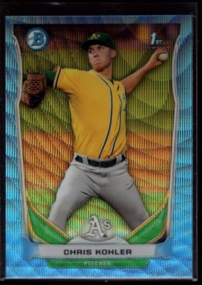 CHRIS KOHLER ATHLETICS ROOKIE BLUE WAVE REFRACTOR SP 2014 BOWMAN CHROME ...