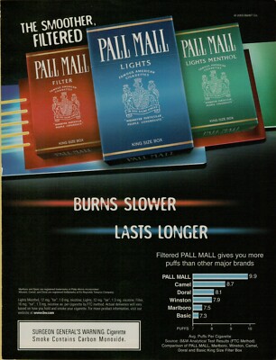 2003 Pall Mall Cigarettes Filter Lights Menthol Burns Slower Vintage ...