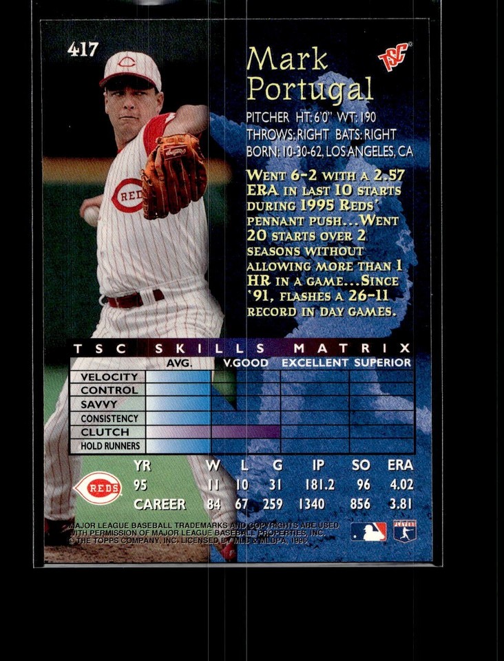 1996 Stadium Club Mark Portugal Cincinnati Reds #417 BASEBALL | eBay
