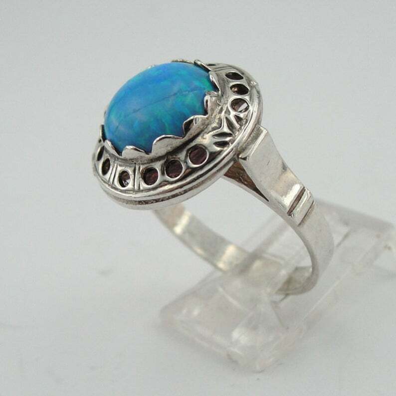Hadar Designers Blue Opal Ring size 6.5,7 Sterling 925 Silver Handmade ...