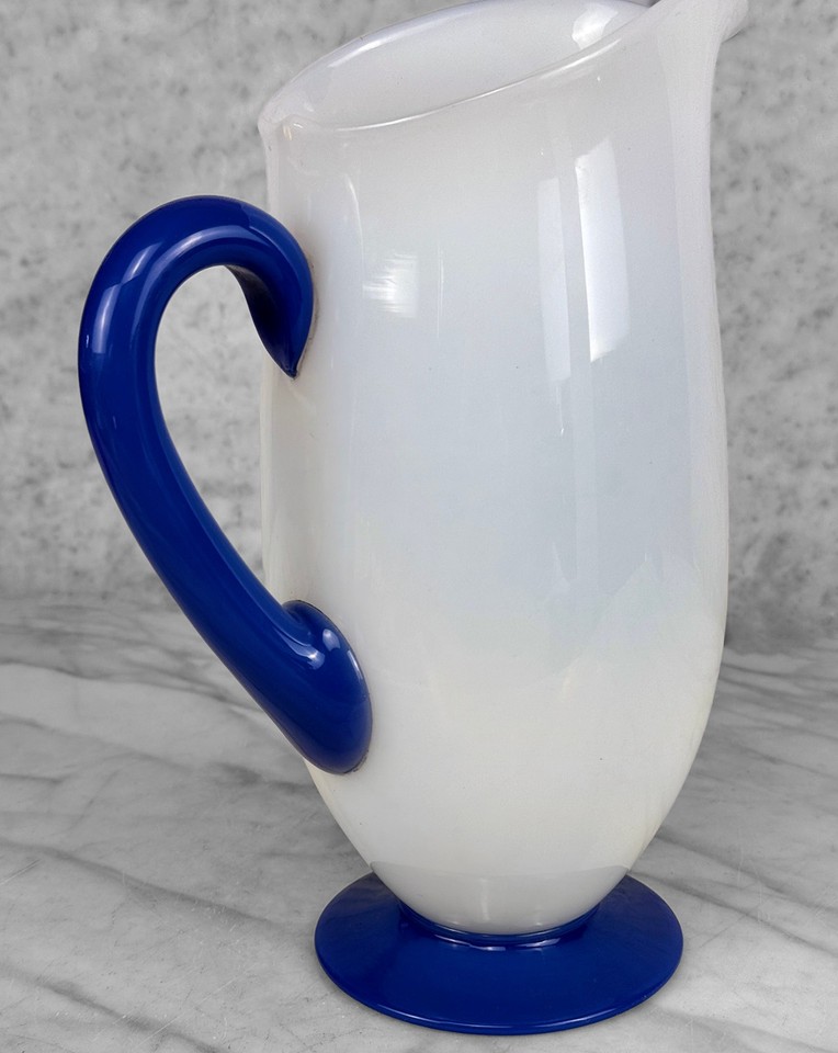Antique Fry Foval Opalescent Delft Blue Glass Lemonade Pitcher | eBay