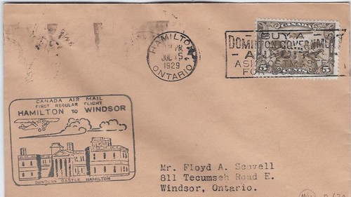 Canada First Flight Cover - AAMC 2945e - HAMILTON to WINDSOR, 1929 | eBay