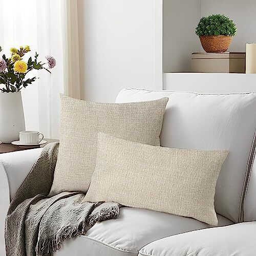 Set of 4 Linen Throw Pillow Covers Textured Neutral Decorative ...