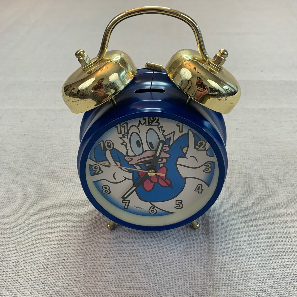 Disney Parks Donald Duck Alarm Clock Blue w/ Gold Bells RARE Works | eBay