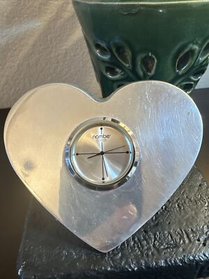 Nambe Clock Heart Desk Clock 6187 2.25 x 4 x 3.5 in Gift 1998 MCM STYLE ...