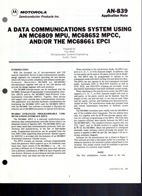 Motorola Application Note 839 Data Comm System Using MC6809 MC68652 ...
