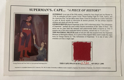 FX Show Con SUPERMAN CAPE SWATCH piece prop George Reeves #720/1000 | eBay