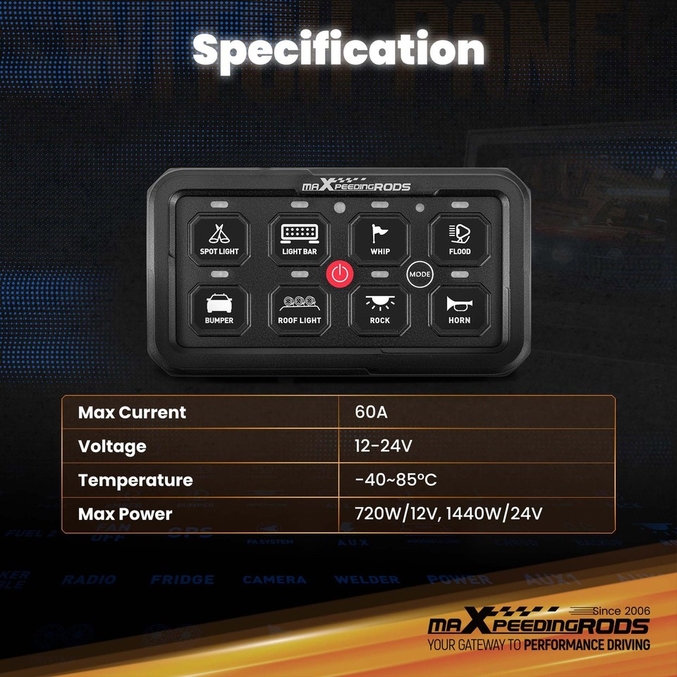 8 Gang Switch Control Panel For Universal Vehicle Boat Touch Button 60A ...