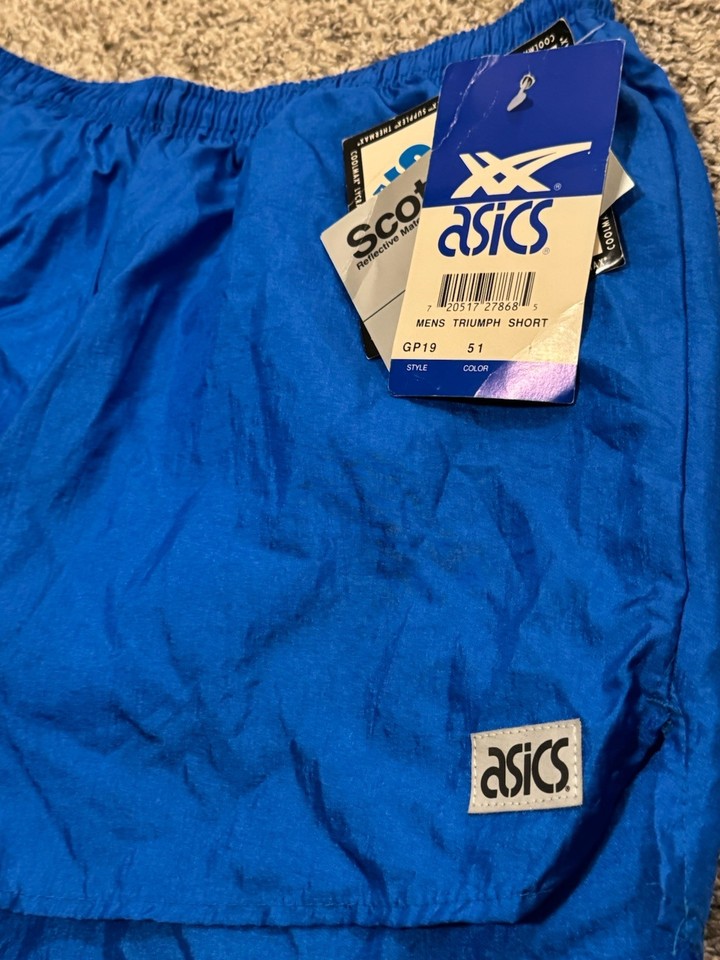 NEW NWT VINTAGE ASICS TRIUMPH RUNNING POLYESTER SHORTS ROTAL BLUE BRIEF ...