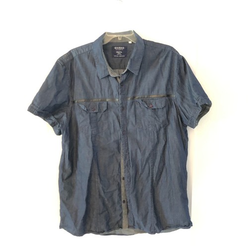 GUESS Men Casual Button Down Blue Gray Shirt size 2XL Slim Fit Short ...