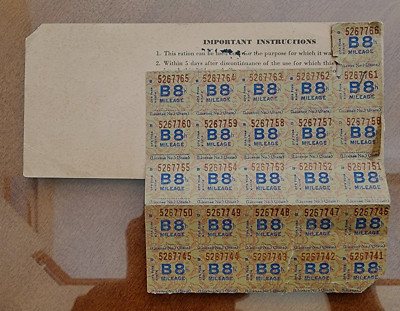 26 Vintage World War 2 B8 Mileage Gas Ration Stamps + Ration Card 1940 ...