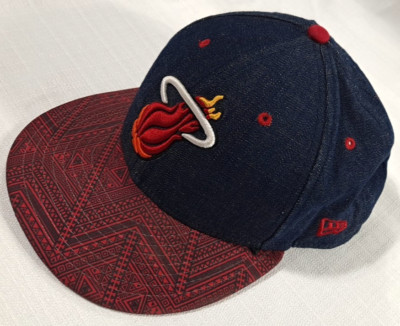 New Era Miami Heat Snapback Hat Denim Wide Flat Brim Hardwood Classic ...