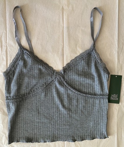 NWT WILD FABLE WOMEN’S LACE TRIM V-NECK CROPPED TINY TANK TOP HEATHER ...