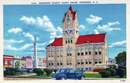 Anderson County Court House Anderson SC Classic Car Linen Vintage ...