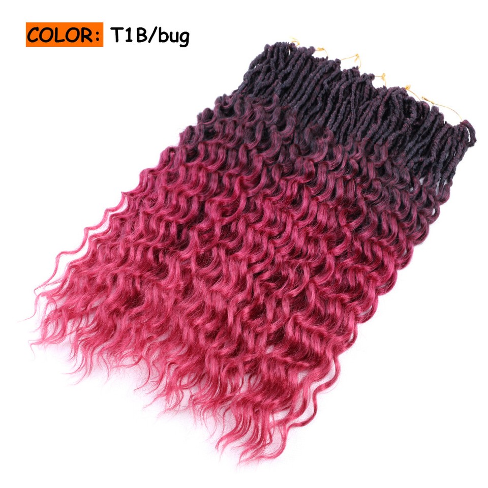 24" Deep Wave Faux Locs Crochet Hair Ombre Goddess Locs Crochet Braids ...
