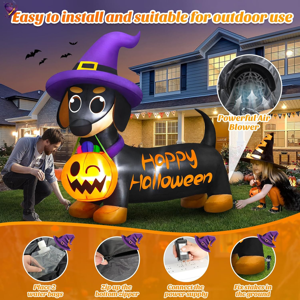 Danxilu Halloween Inflatables Outdoor Decorations 5 FT Cute Weiner Dog ...