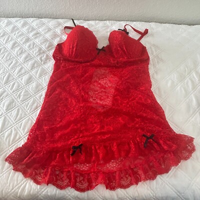 DREAMGIRL Lingerie Red Black Teddy Stretch Lace Plus Size 1X 2X Style ...