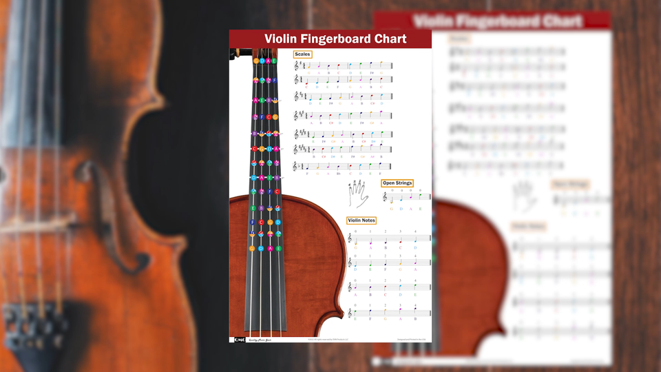 Violin Fingering Chart with Color-Coded Notes, Learn Violin Scales ...