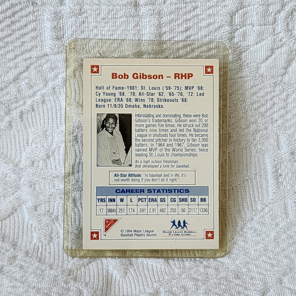 Bob Gibson Autographed 1994 Nabisco All-Star Legends Baseball Trading ...