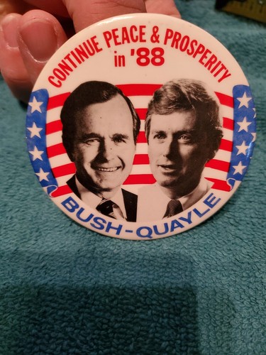83B Bush Quayle Continue Peace Prosperity 88 1980's Political Pinback ...