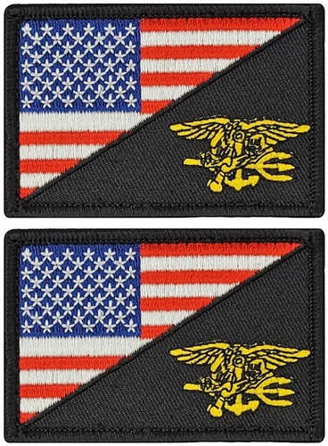 USA Flag Navy Seal Trident Embroidered Morale Patch |2PC HOOK BACKING 3 ...
