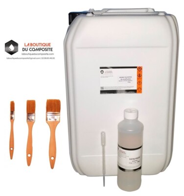RESINE POLYESTER ISO. 25kg + 500g. de catalyseur+1 pipette+1 lot de 3 ...