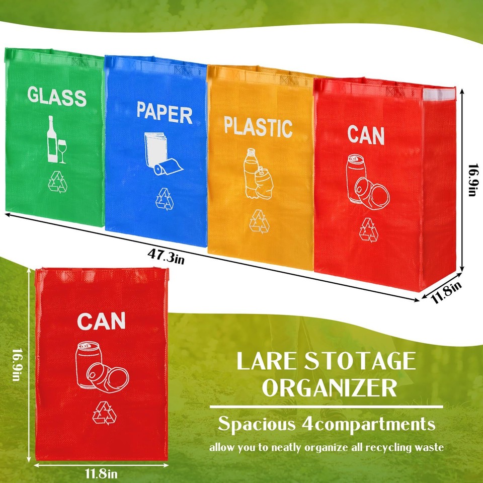 4 Pcs Recycling Bin Bags Separate Recycle Bin Waterproof Waste Baskets ...