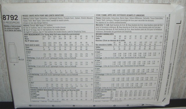 Simplicity 8792 Misses Skirts Front & Length Variations Sewing Pattern ...