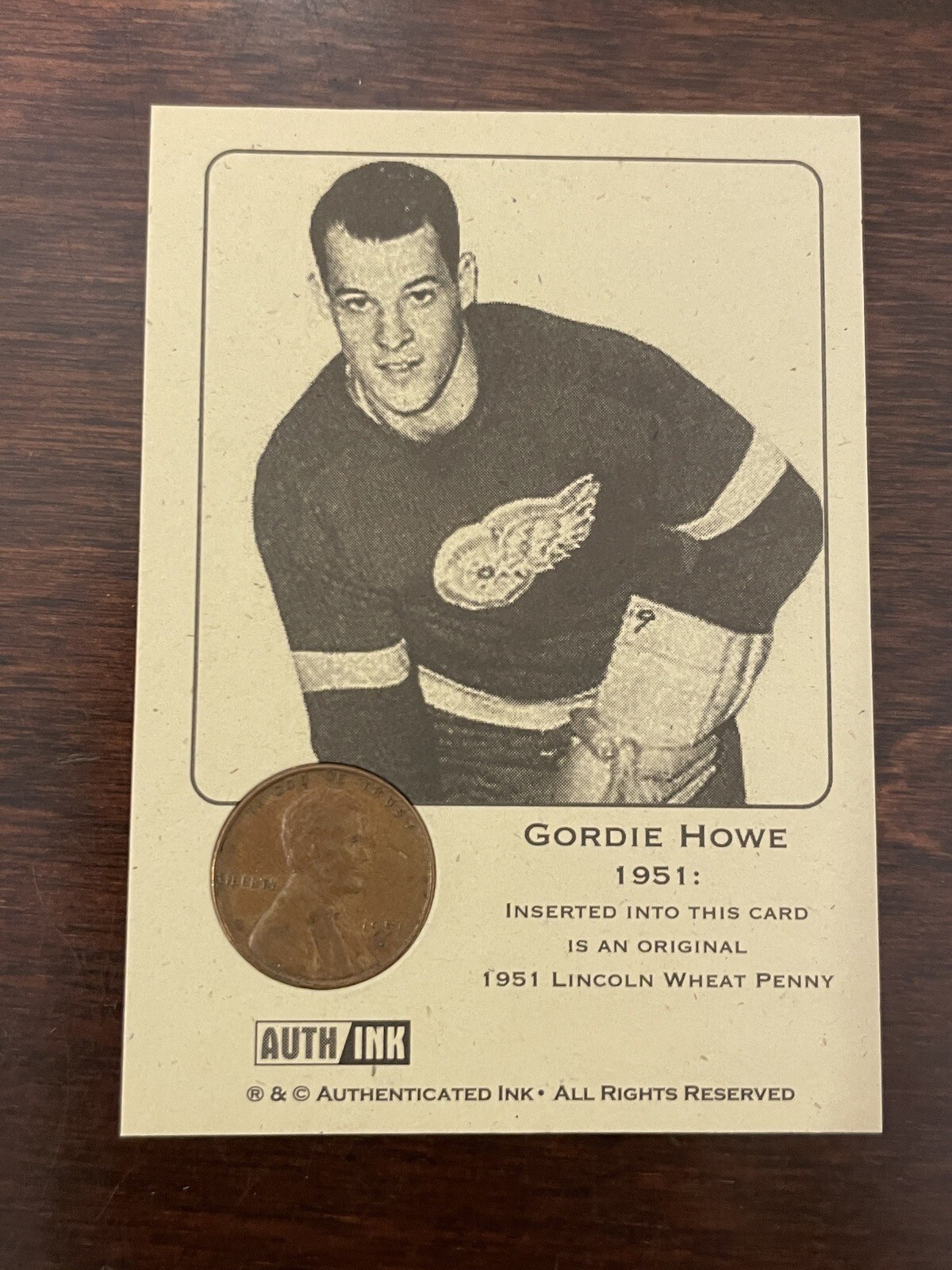 2008 AUTHENTICATED INK GORDIE HOWE 1951 WHEAT PENNY RELIC HOCKEY ...