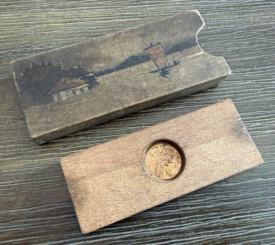 Vintage Japan Hand Painted Wood Vanishing Penny Coin Sliding Box Magic ...