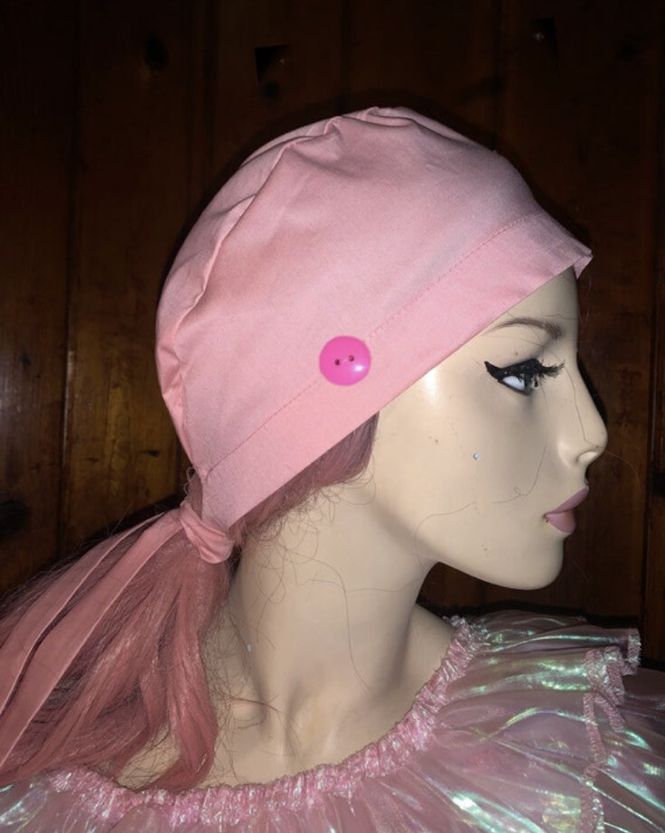 Pink Surgical Cap With Buttons Cotton Fabric Scrub Cap Reusable ...