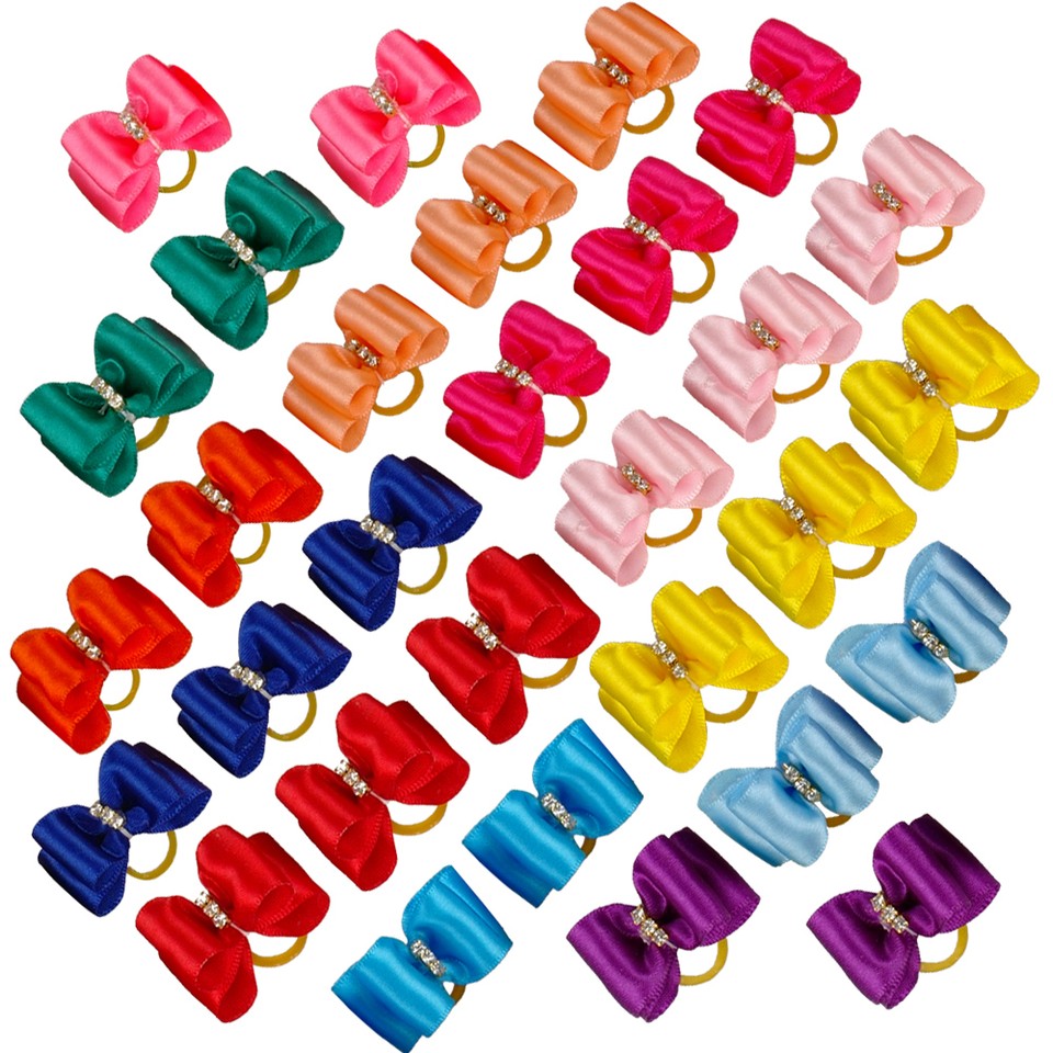 20/50/100pcs Ribbon Pet Dog Hair Bows Rubber Bands Yorkie Accessories ...