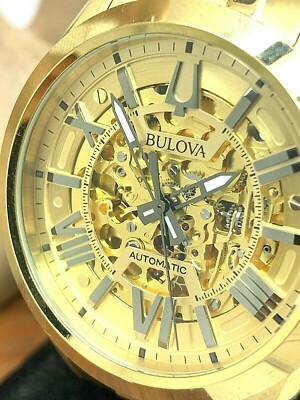 Bulova Men's Watch 97A162 Automatic Skeletonized Dial Gold Stainless ...