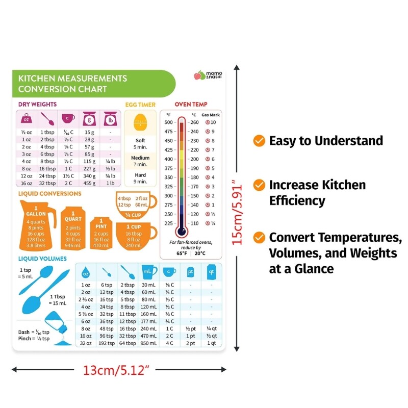 Restaurant Kitchen Conversion Chart Magnet Baking Tool Cooking ...