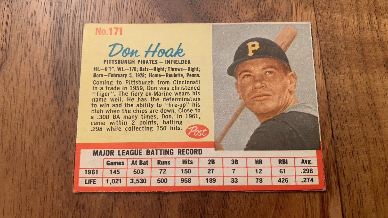1962 Post Baseball Card #171 Don Hoak-Pittsburg Pirates Vg | eBay