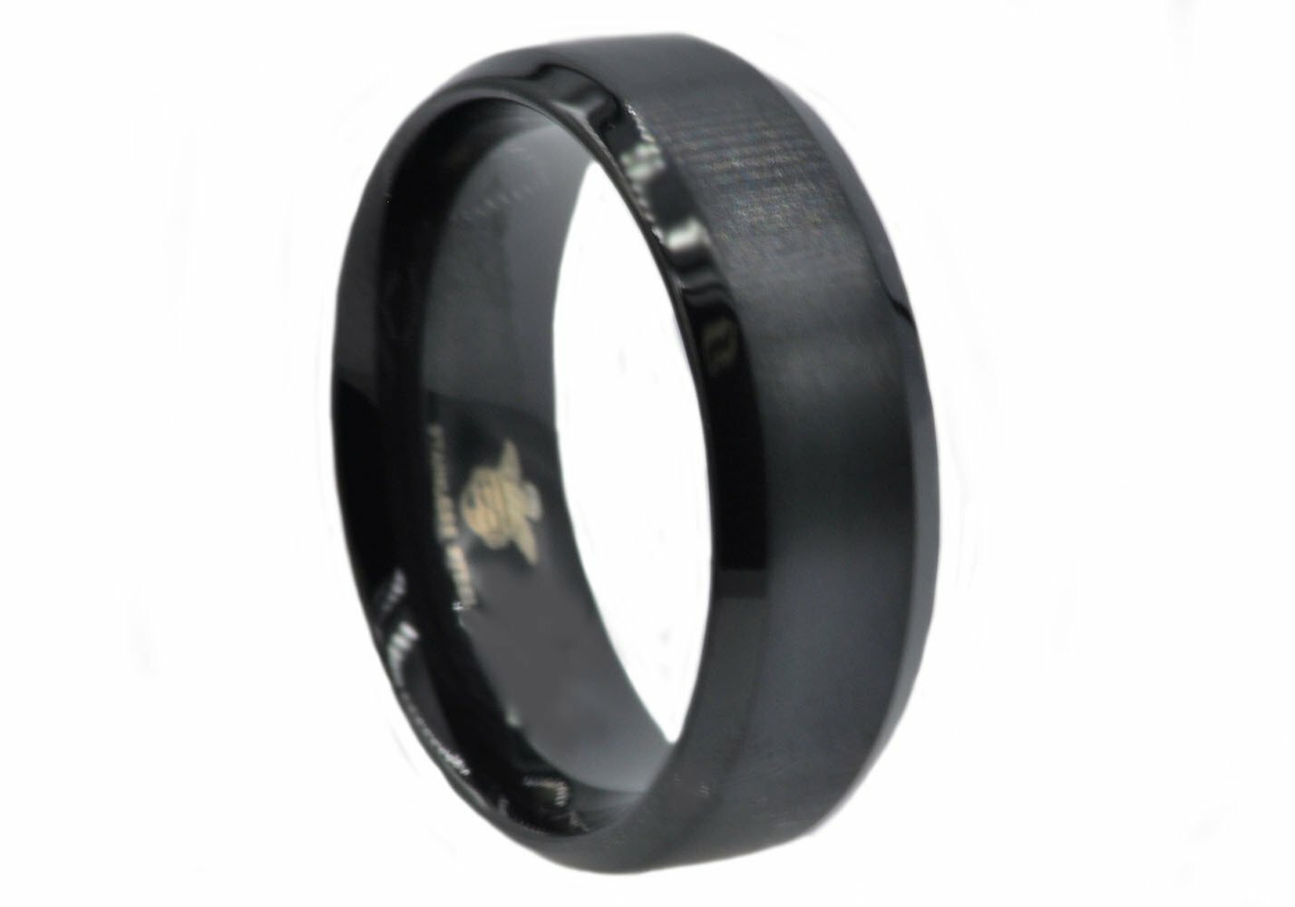 Men's Blackjack Matte Black Stainless Steel Basic Band Ring Wedding+ Sz ...