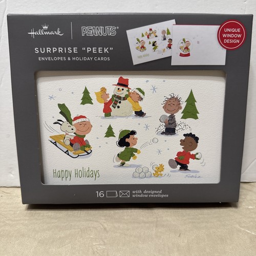 Peanuts Hallmark 16 Surprise Peek Holiday Cards w/ Fun Peek Envelope ...