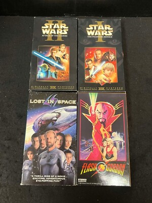 (4) VHS MOVIE LOT LOST IN SPACE FLASH GORDON STAR WARS ATTACK OF THE ...