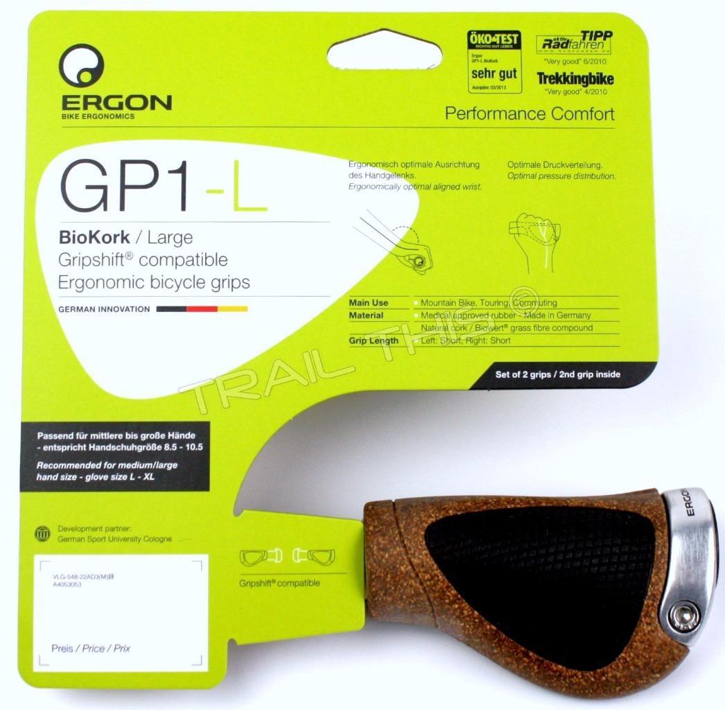 Ergon GP1-L Ergo BioKork GRIPSHIFT Handlebar Bike Grips MTB/Commute ...