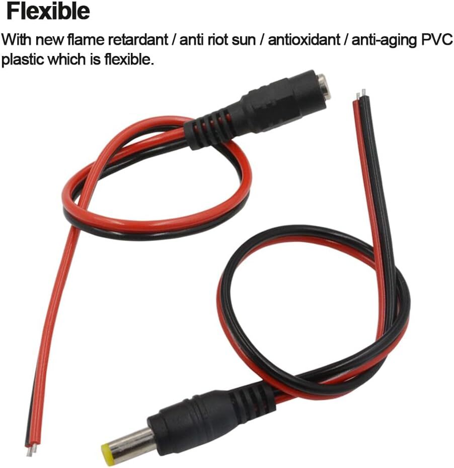 DC Power Pigtail Cable Wire Plug 18 AWG 2.1mm x 5.5mm 12V 5A Male ...