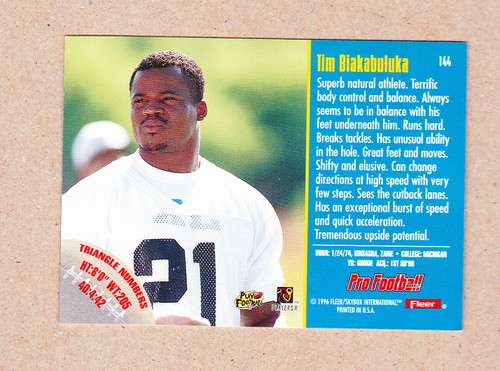 Tim Biakabutuka signed 1996 Fleer #1 Rookie FB card #144-Carolina ...