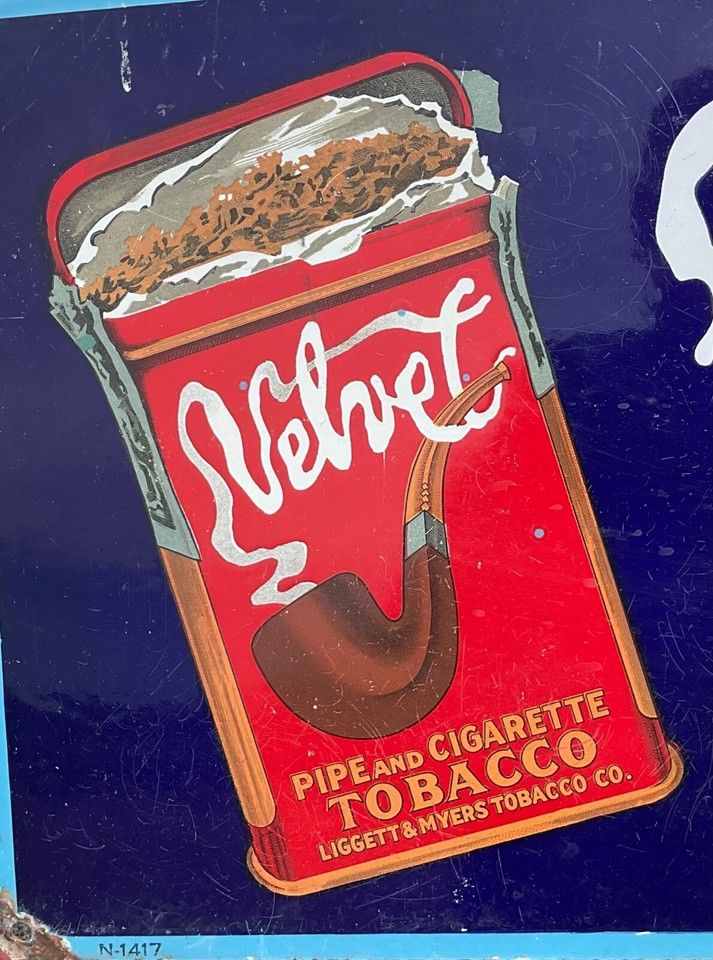 SIGN PORCELAIN VELVET PIPE CIGARETTE TOBACCO LIGGETT & MYERS CO CIGAR ...