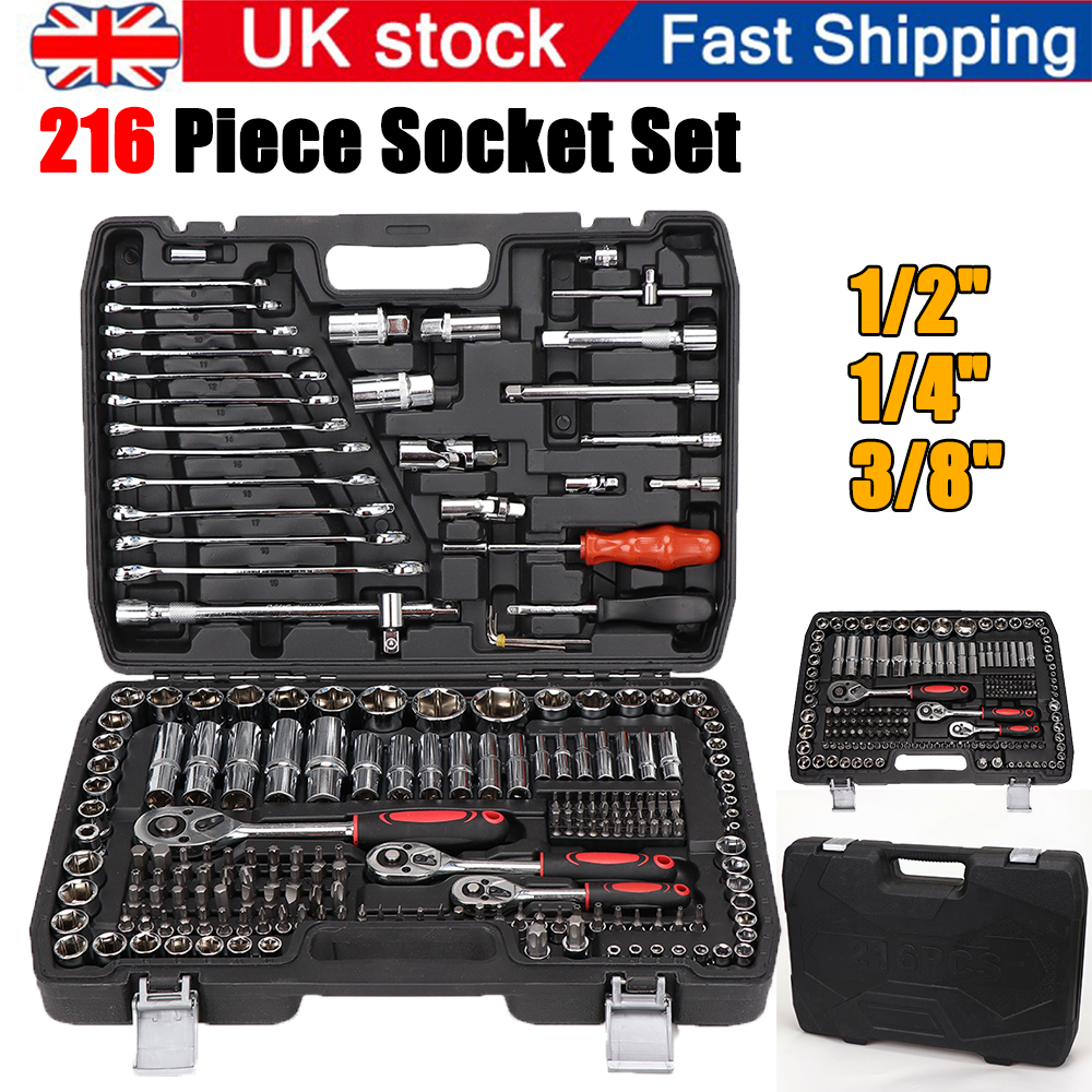 216PCS Ratchet Socket Spanner Set 1/2" 1/4" 3/8" Car Repair Tool Kit ...