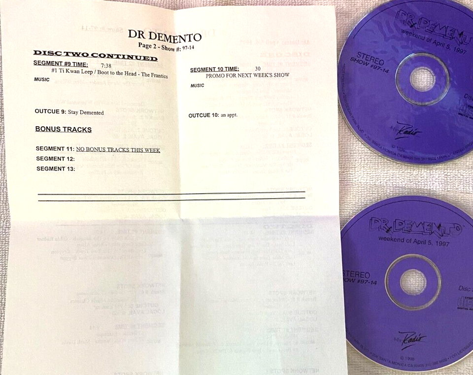 4/5/97 DR DEMENTO 'LET'S' TUNES, FRANK ZAPPA, JULIE BROWN, MERRI WILSON ...